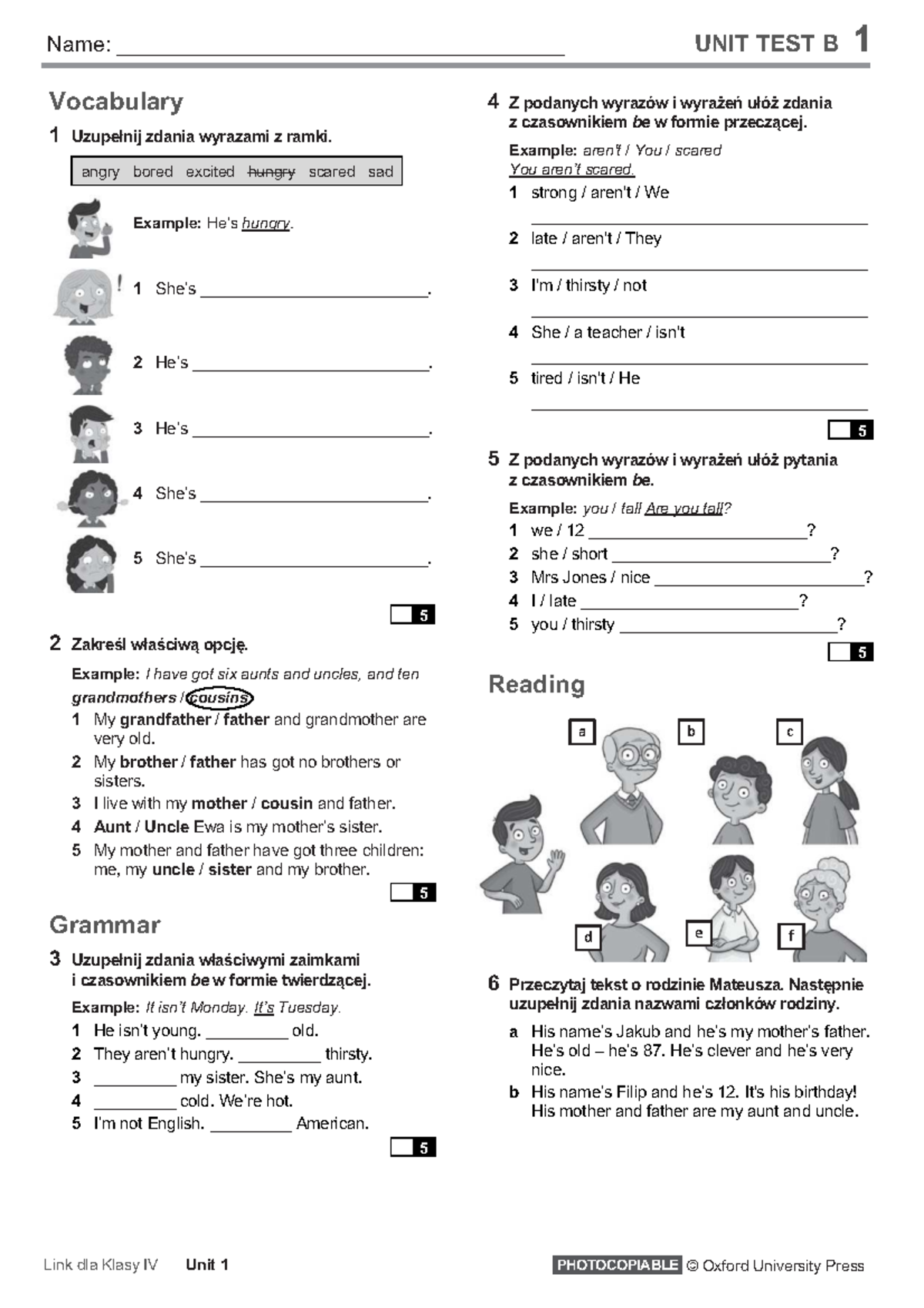 UNIT TEST B 1: Vocabulary & Grammar for Class IV - Studocu