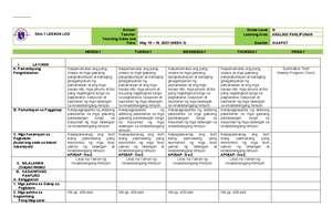 WEEK 5 - DLL - DAILY LESSON LOG School: Grade Level: III Teacher ...