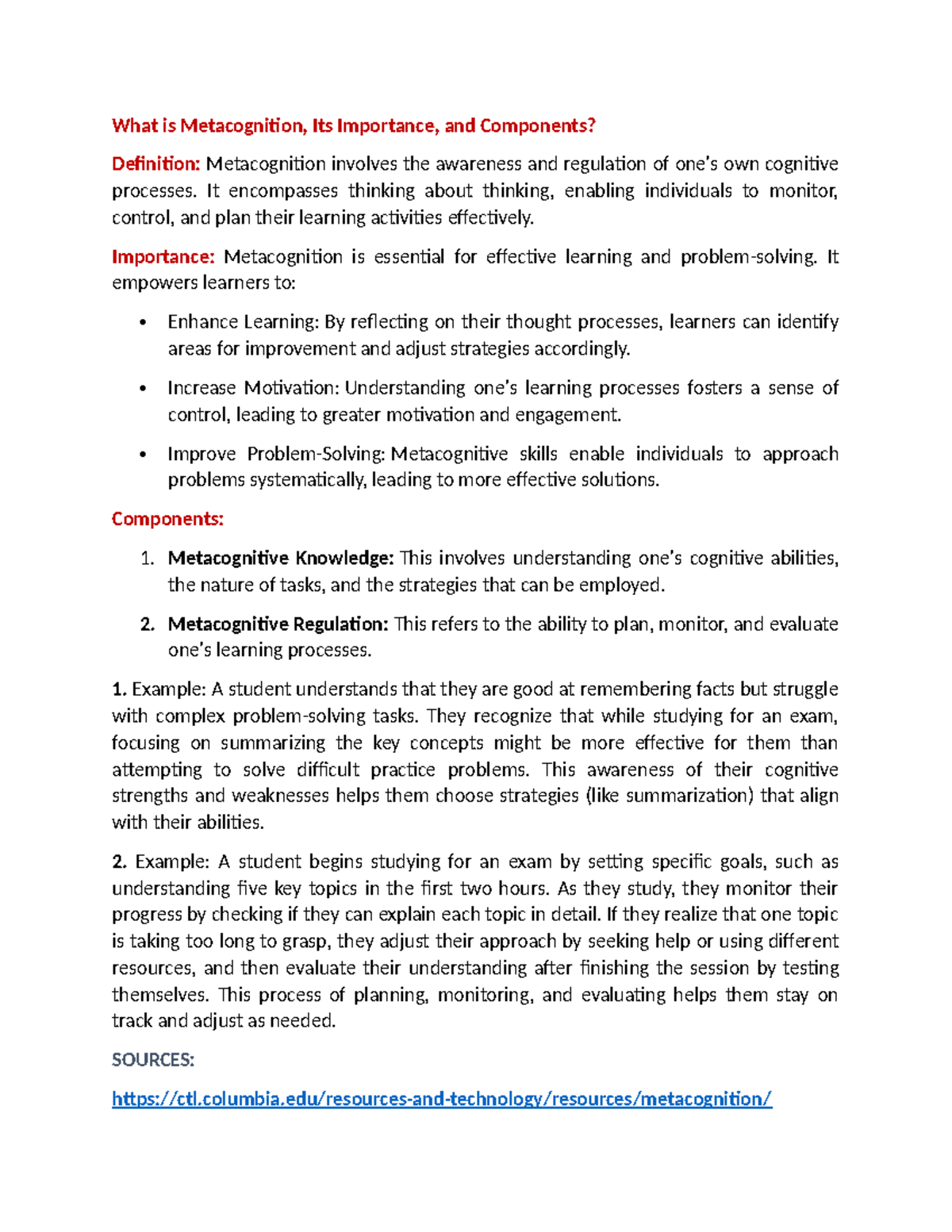 EDUC 6 Metacognition: Understanding Its Importance and Components - Studocu