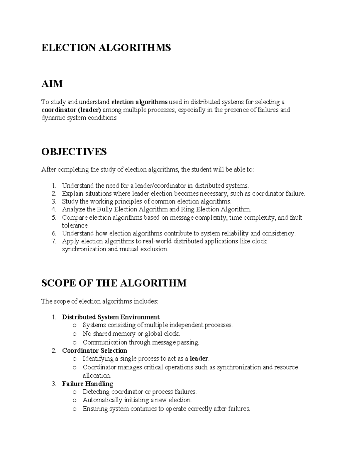Election Algorithms in Distributed Systems: Bully & Ring Methods - Studocu