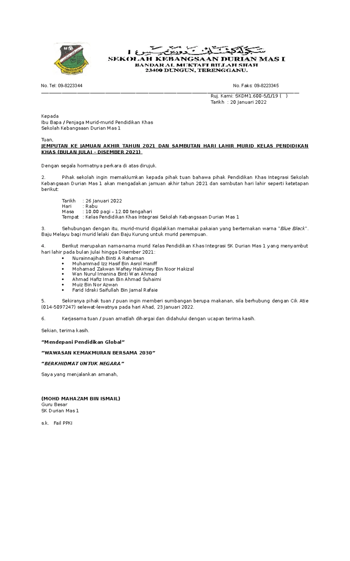 Meeting PPKI 1 2021 - Contoh surat dan nota - Ruj. Kami : Tarikh ...