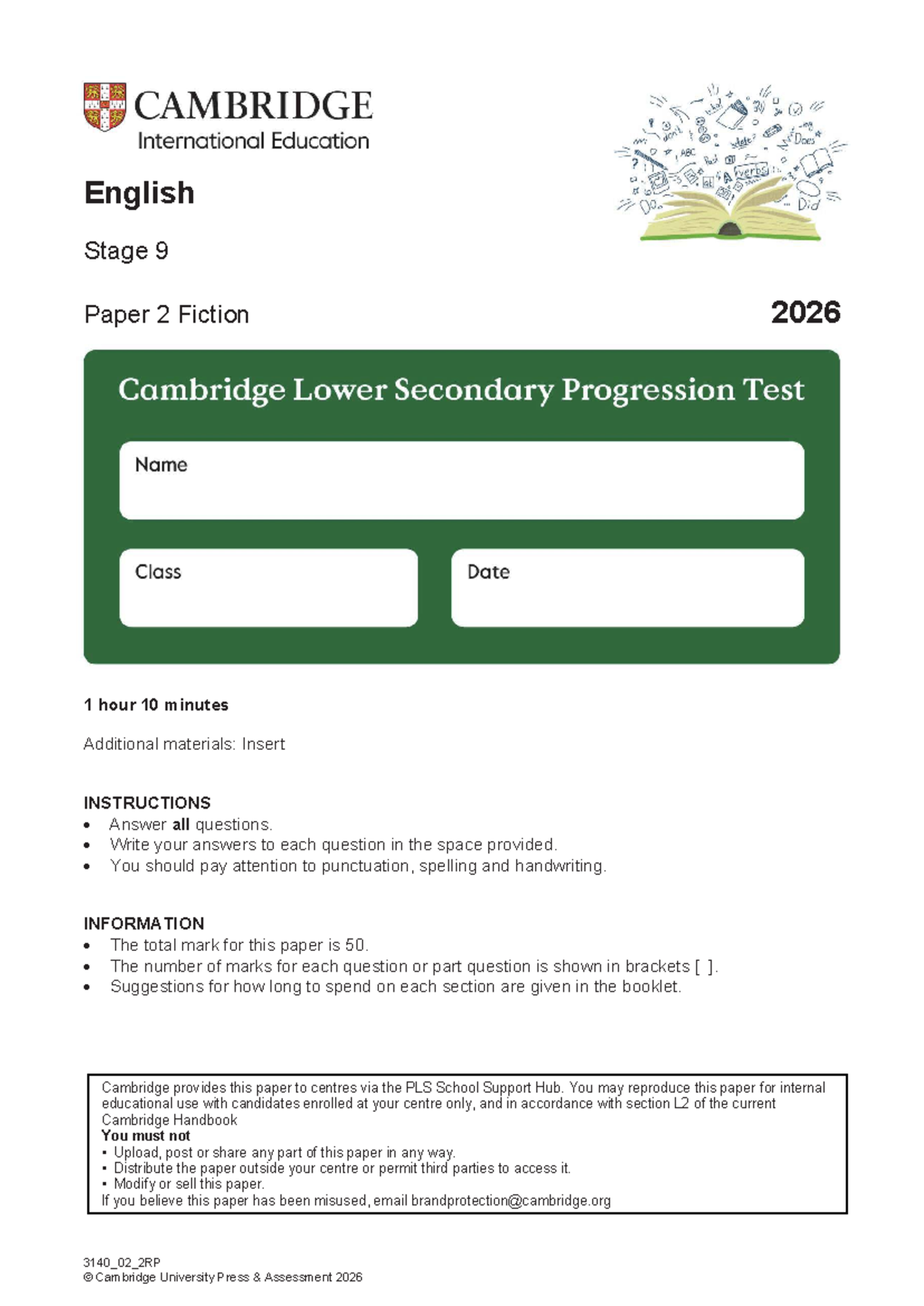 English Stage 9 Paper 2: Fiction Exam 2026 - 1 Hour 10 Min - Studocu