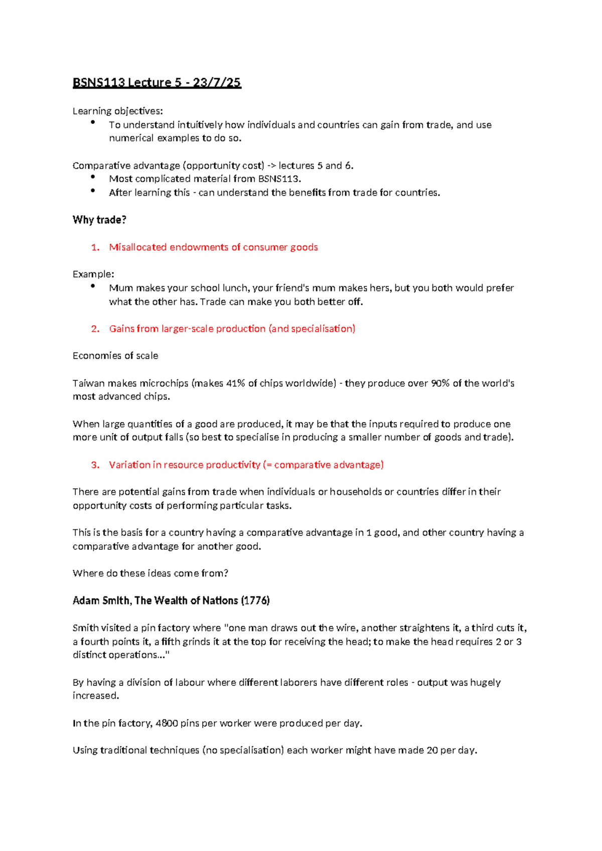 BSNS113 Lecture 5: Understanding Trade & Comparative Advantage - Studocu