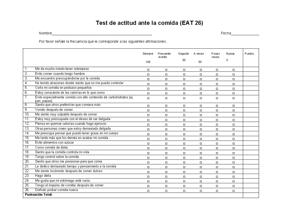 EAT 26 - Apuntes de repaso sobre el Test de Actitud ante la Comida ...