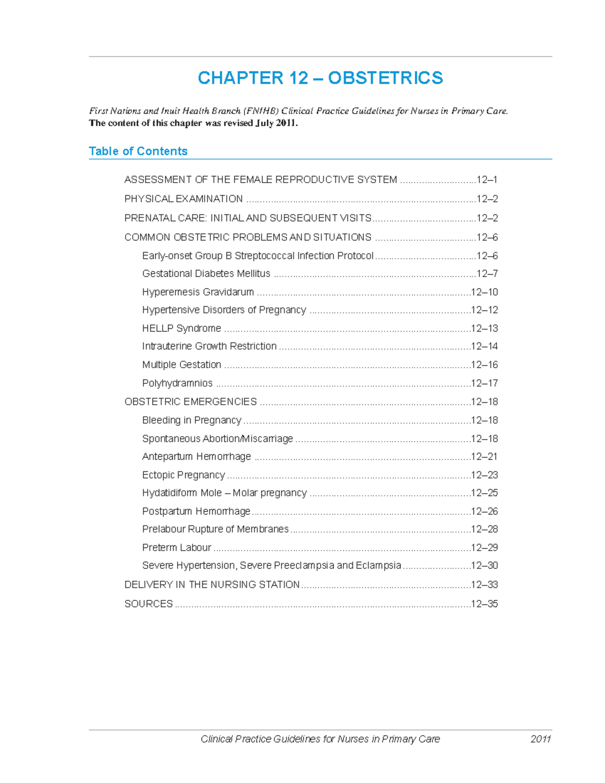 CHAPTER 12: OBSTETRICS - FNIHB Clinical Guidelines for Nurses in ...
