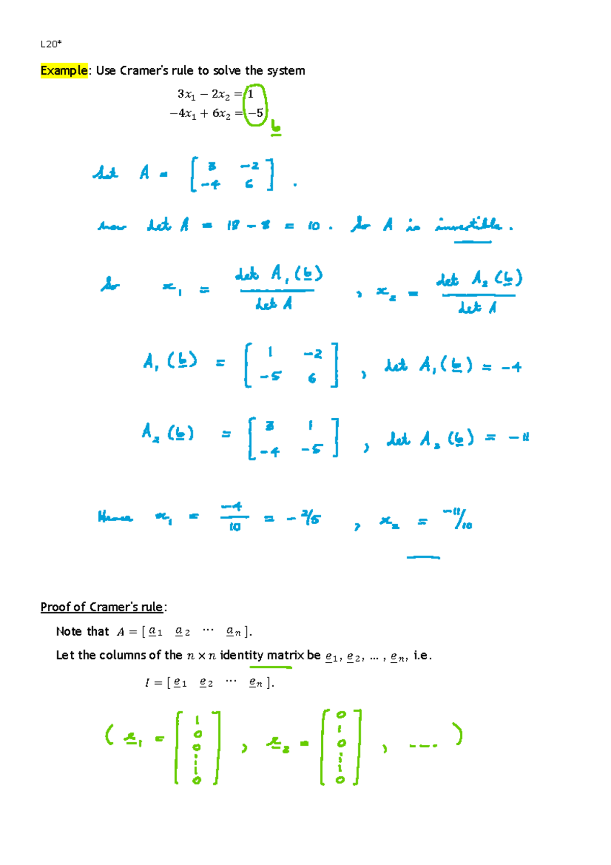 L20 - Linear Algebra Notes on Matrix Multiplication & Determinants ...