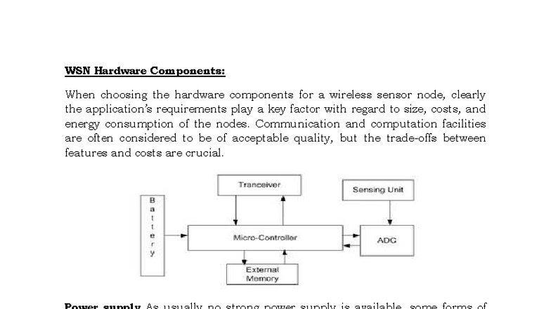 WSN Hardware Components Overview: Key Elements and Considerations - Studocu