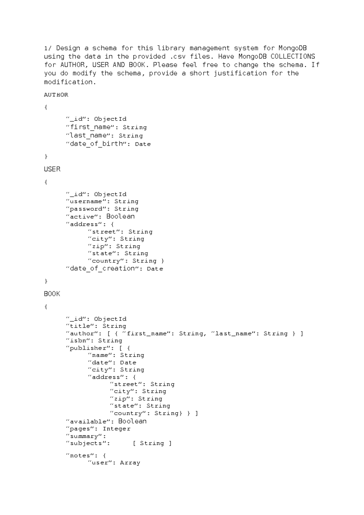 Mongo chapter 1 - 1/ Design a schema for this library management system ...