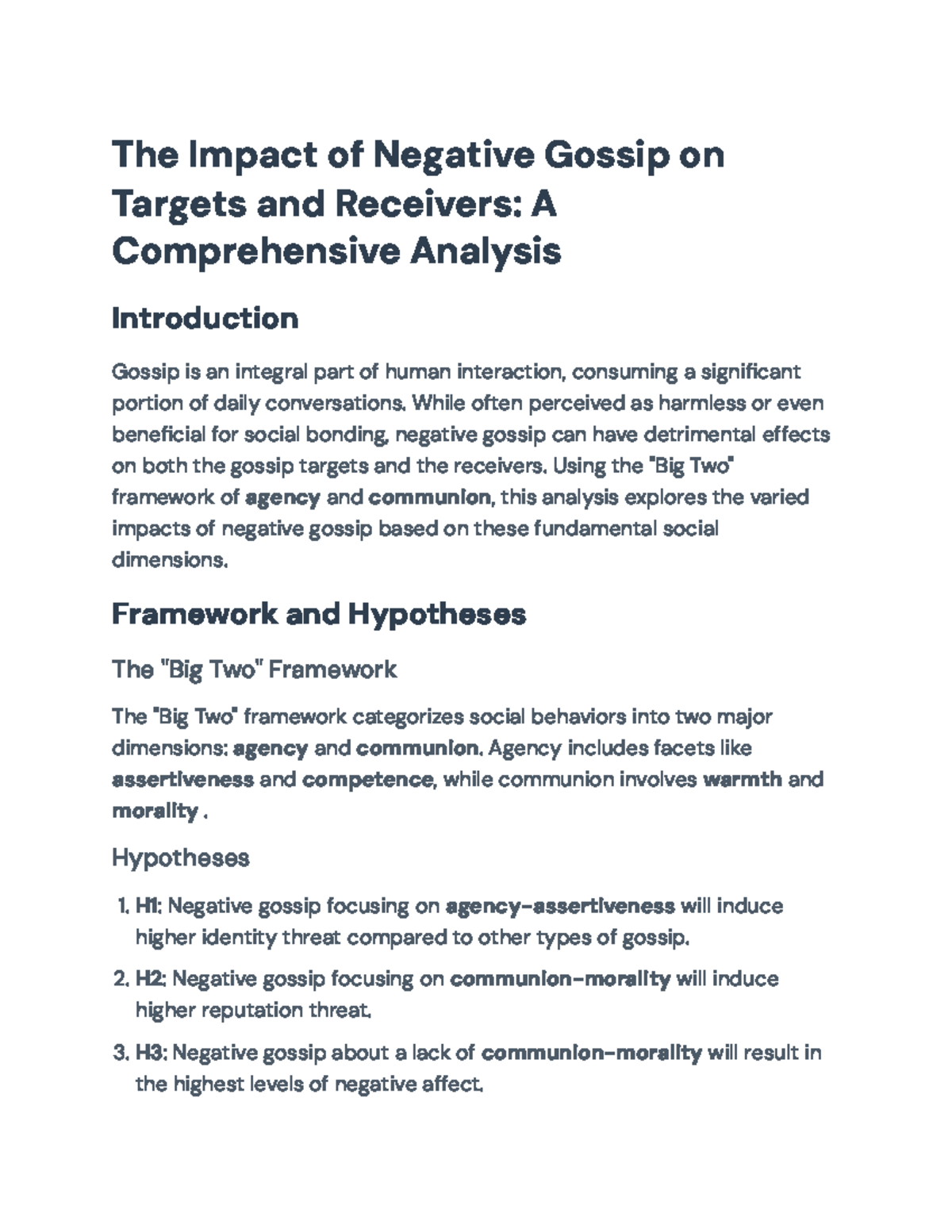 The Impact of Negative Gossip on Targets and Receivers: A Study ...
