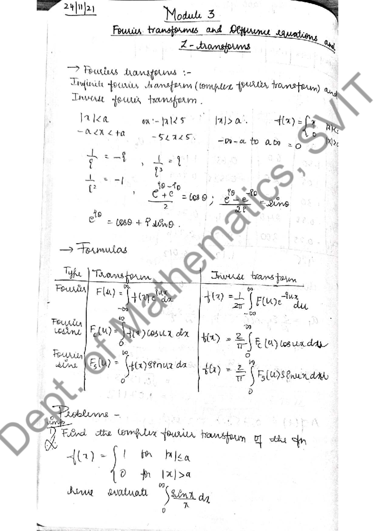 Module 3 - Fourier & Z-Transforms: Concepts and Formulas - Studocu