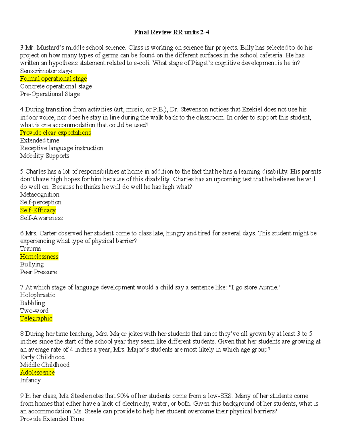 Final Review RR Units 2: Understanding Child Development and Learning ...