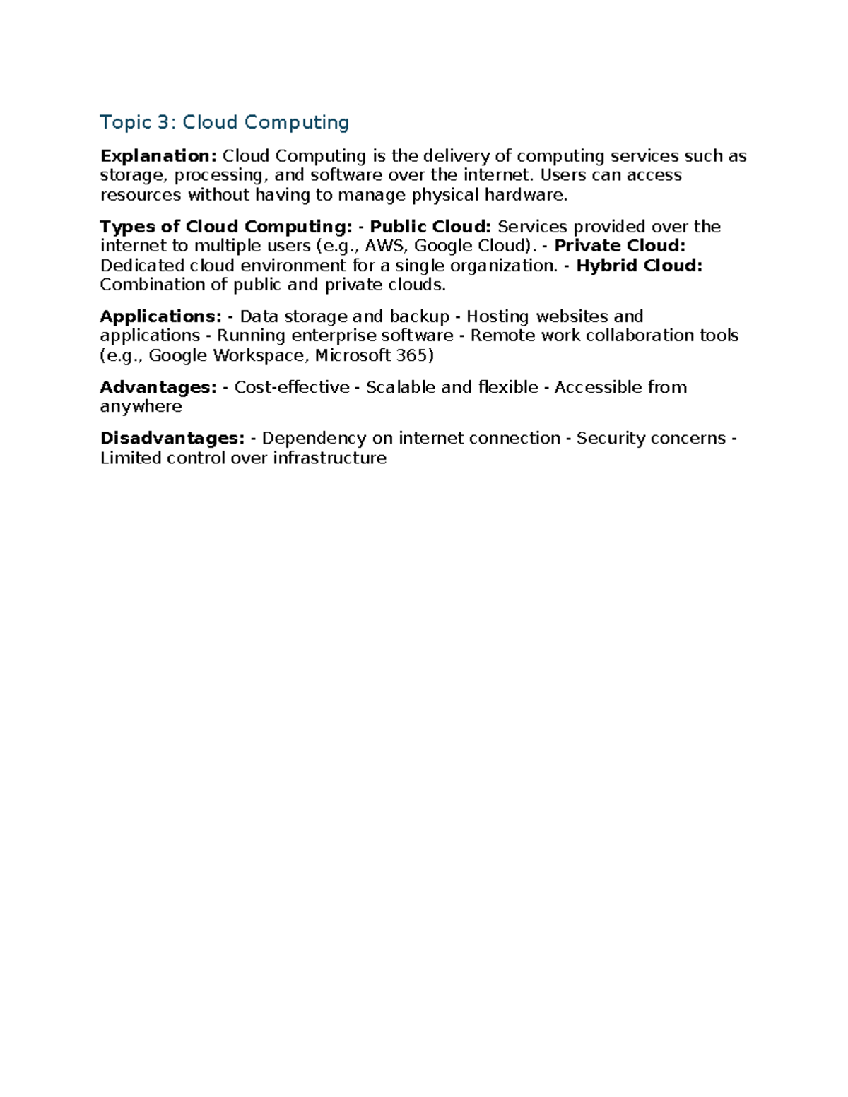 Topic 3: Cloud Computing Overview and Applications - Studocu