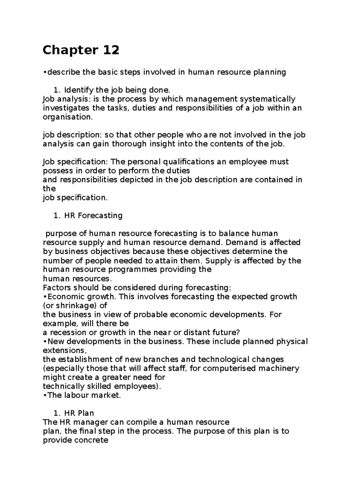 Chapter 12 - Business Notes on Job Analysis, Recruitment & Planning ...