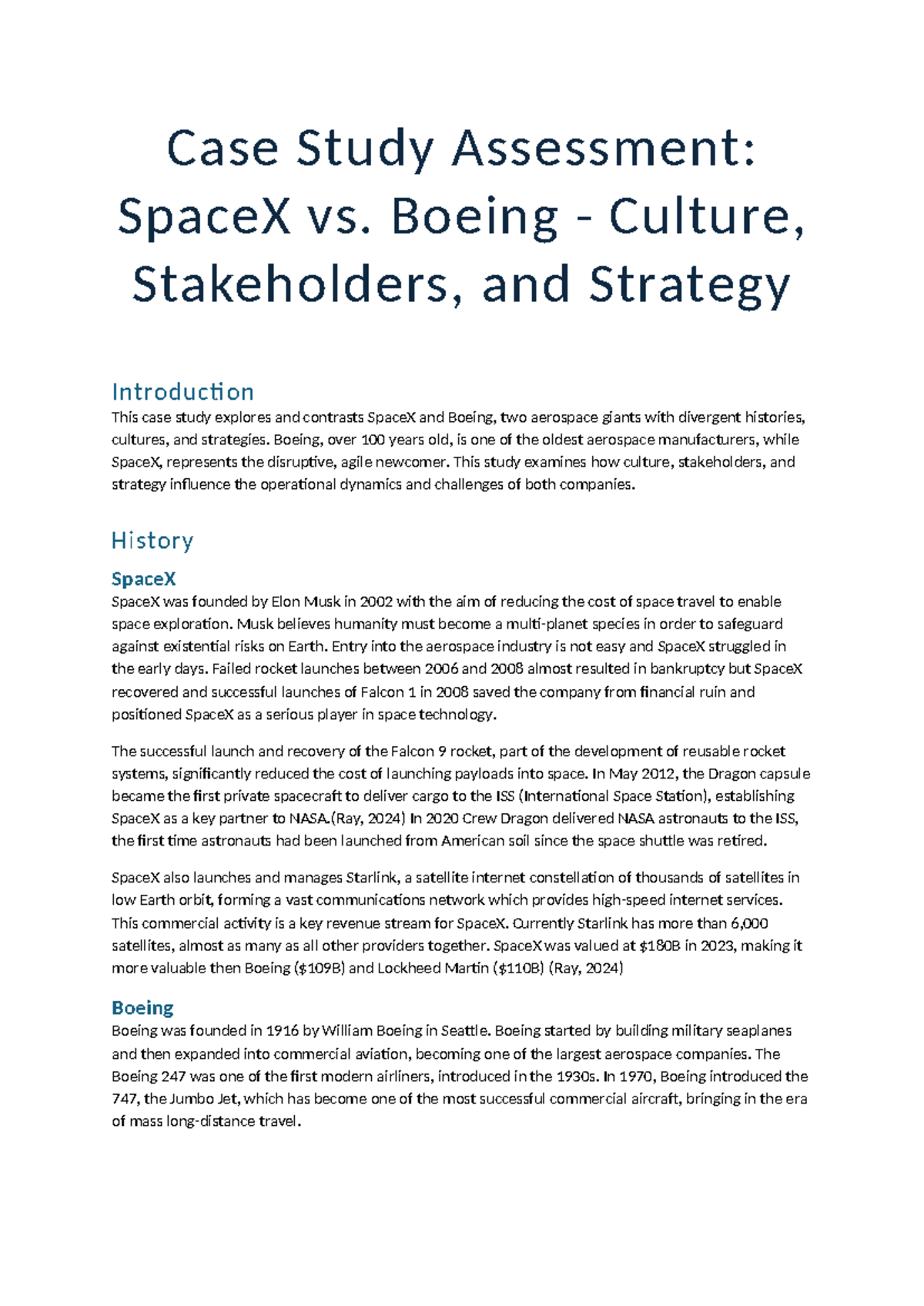 Case Study Assessment - Boeing and Space X v2 - Case Study Assessment ...