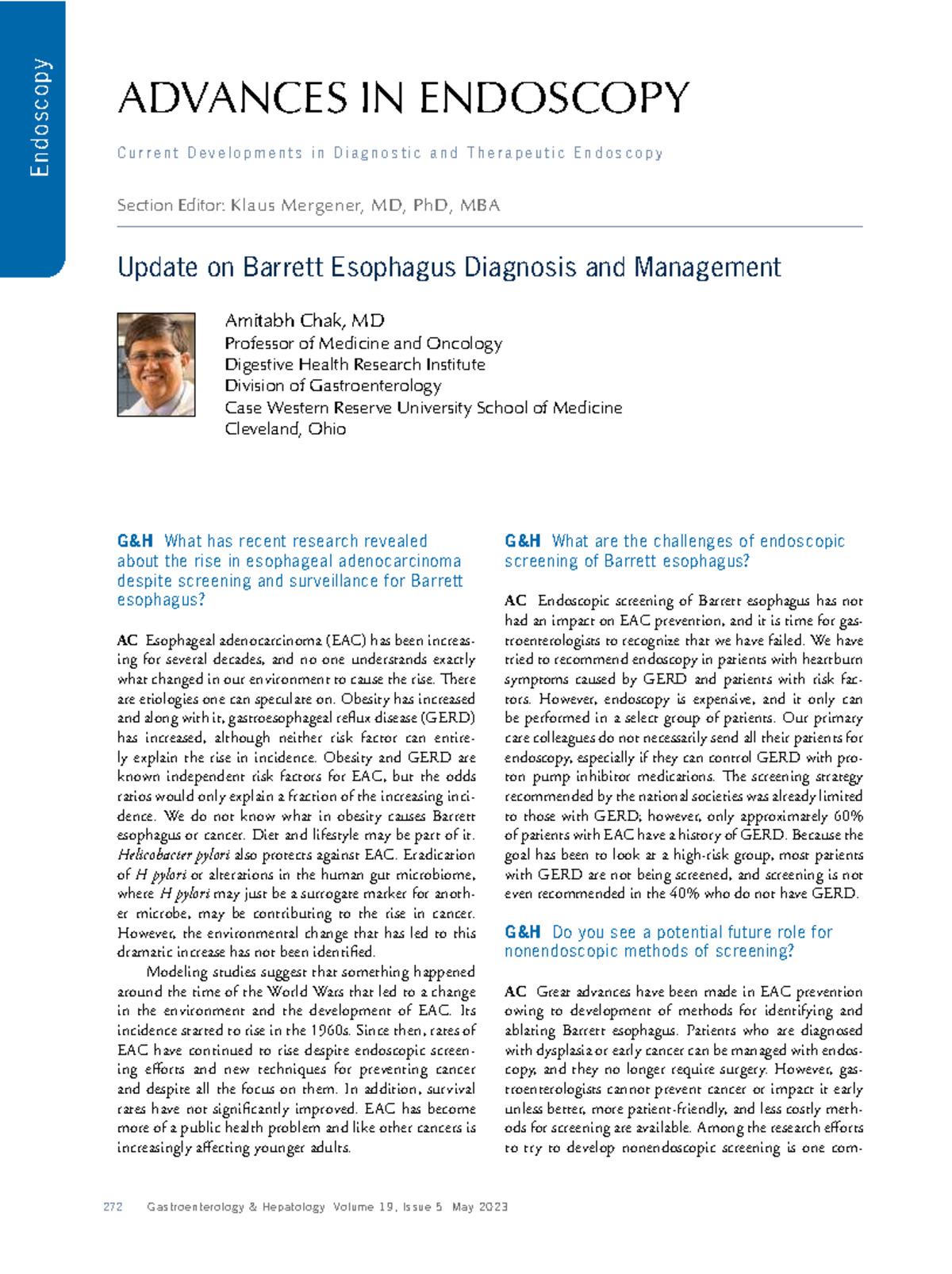 Endoscopy: Advances in Barrett Esophagus Diagnosis & Management - Studocu