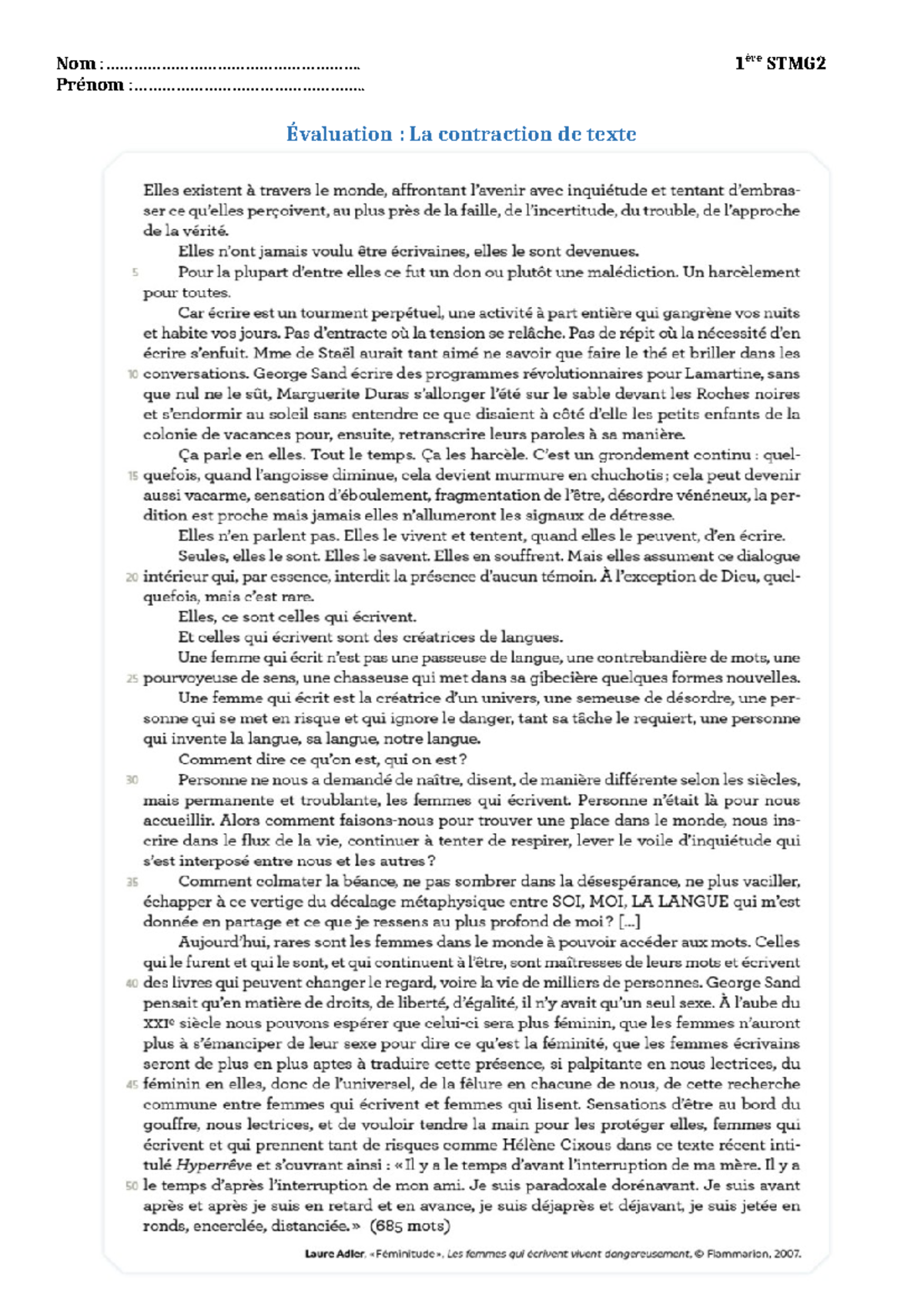 Évaluation STMG : La Contraction de Texte - 1ère STMG - Studocu