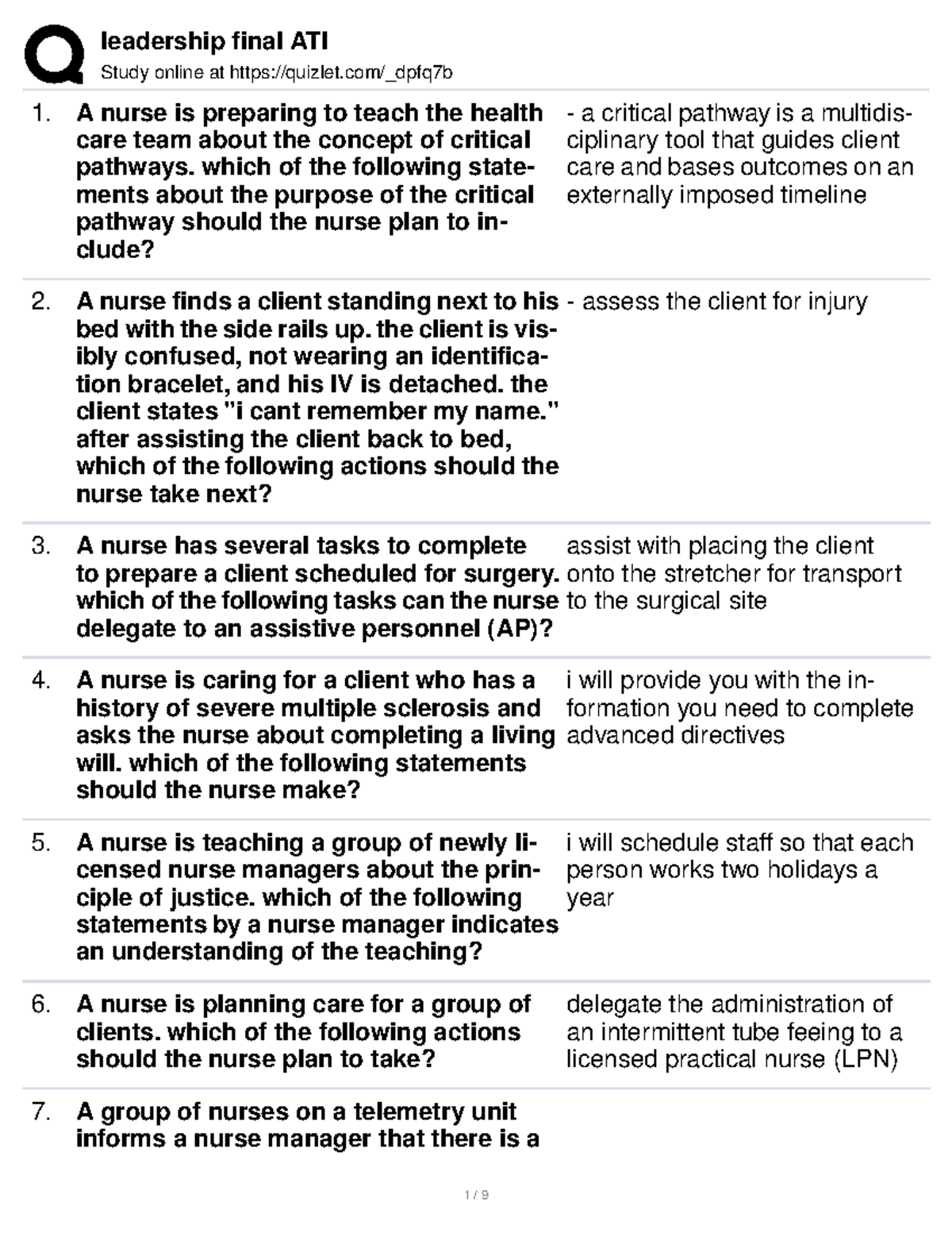 Leadership Final Exam Study Guide - ATI - Studocu