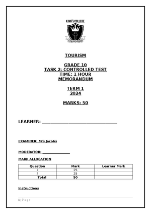 Tourism PAT Gr 10 - 2024 - Teacher Guidelines Ecdoe - TOURISM PRACTICAL ASSESSMENT TASK TEACHER ...
