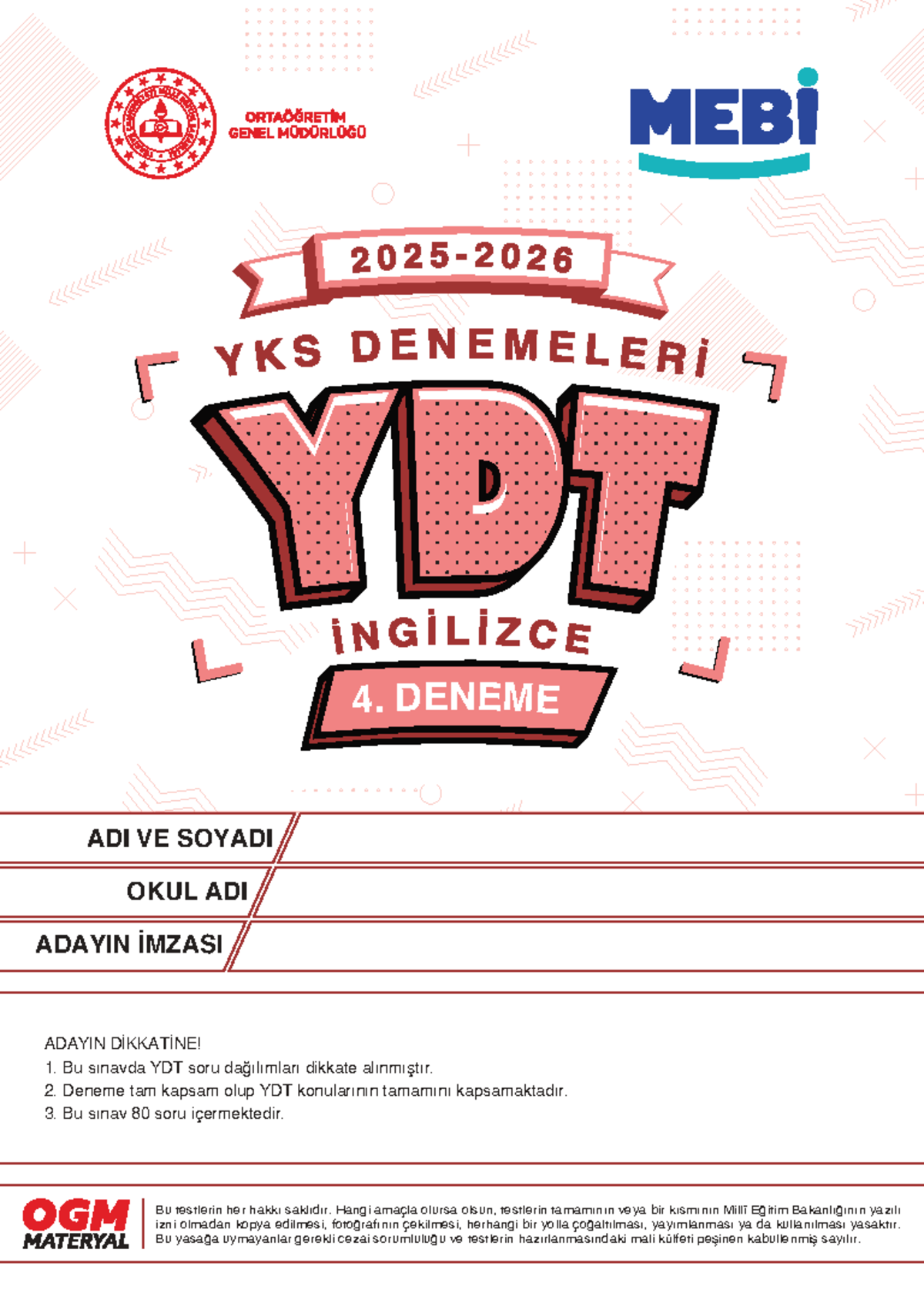 YDT-4 - YKS / YDT TÜRKİYE GENELİ 4. DENEME Sınavı - Studocu