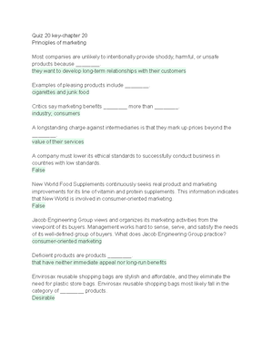 QUIZ 4 KEY - Chapter 4 - QUIZ 4 KEY - CHAPTER 4 PRINCIPLES OF MARKETING External databases are ...