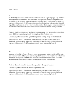 D078 Task 2 - Passed - D078 TASK 2 SUBMISSION Task 2: Legal and Ethical ...