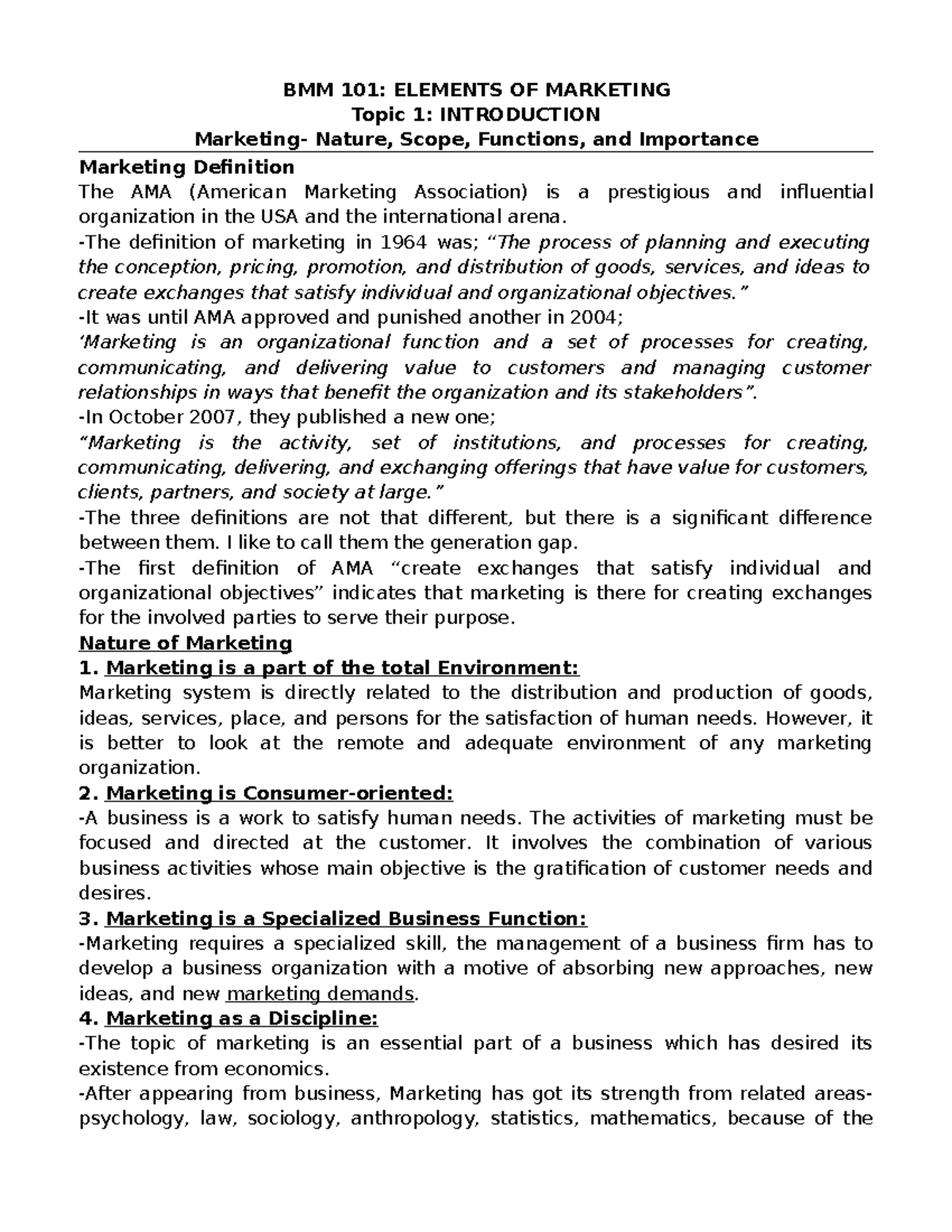 BMM101- Topic ONE - BMM 101 :Introduction to business notes - BMM 101 ...