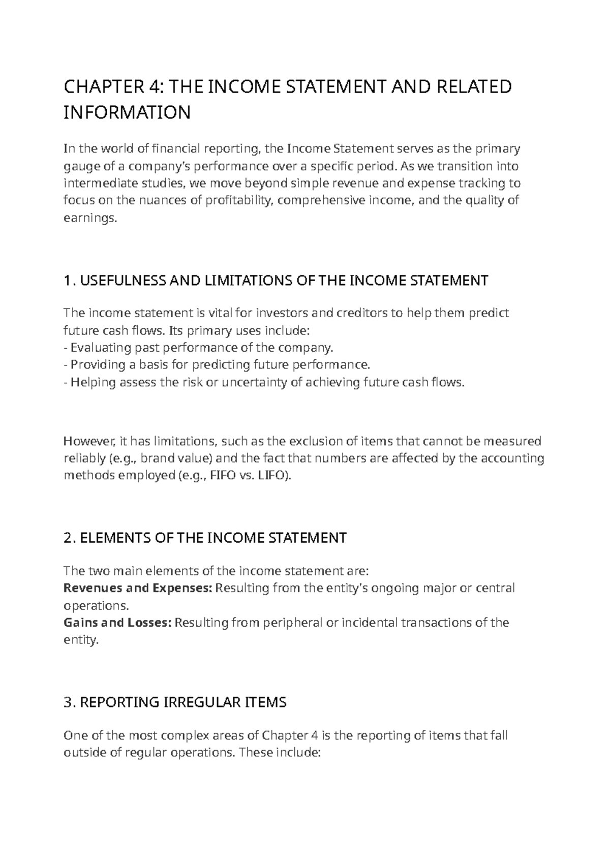 INTERMEDIATE FINANCIAL REPORTING: CHAPTER 4 - INCOME STATEMENT - Studocu