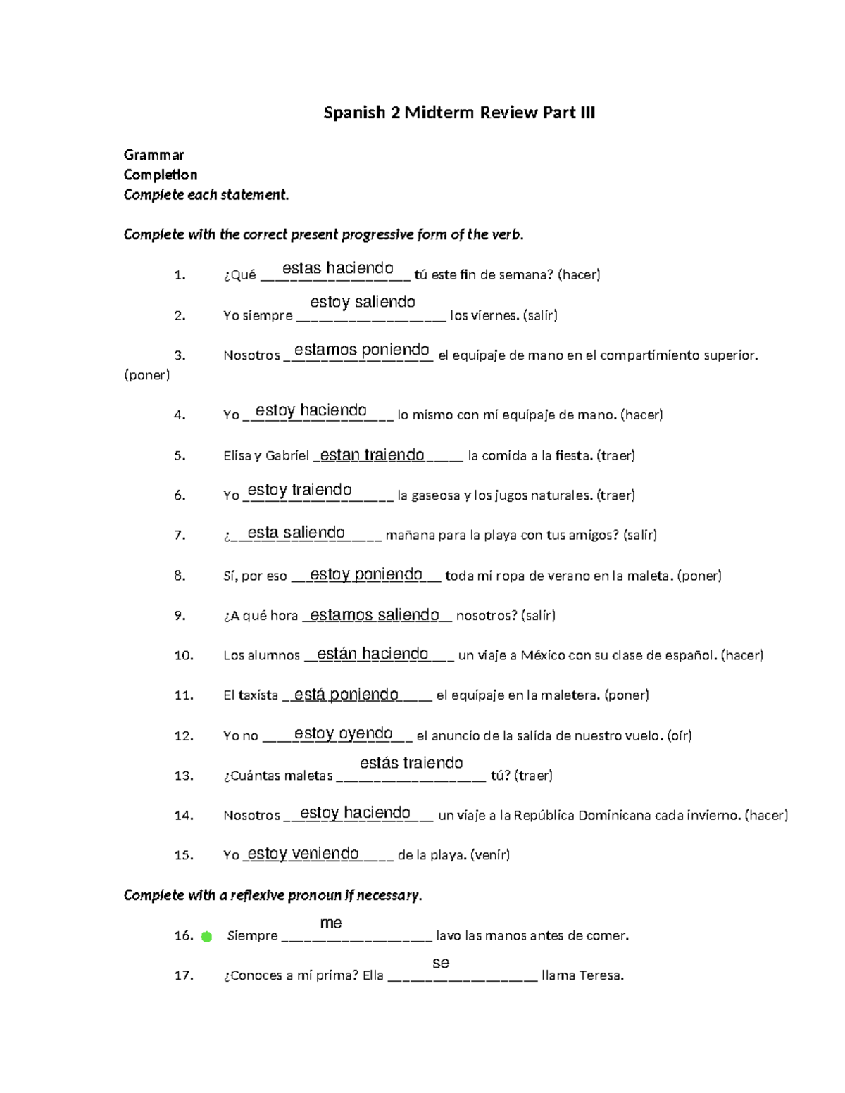 Spanish 2 Midterm Review: Grammar & Vocabulary Practice - Studocu