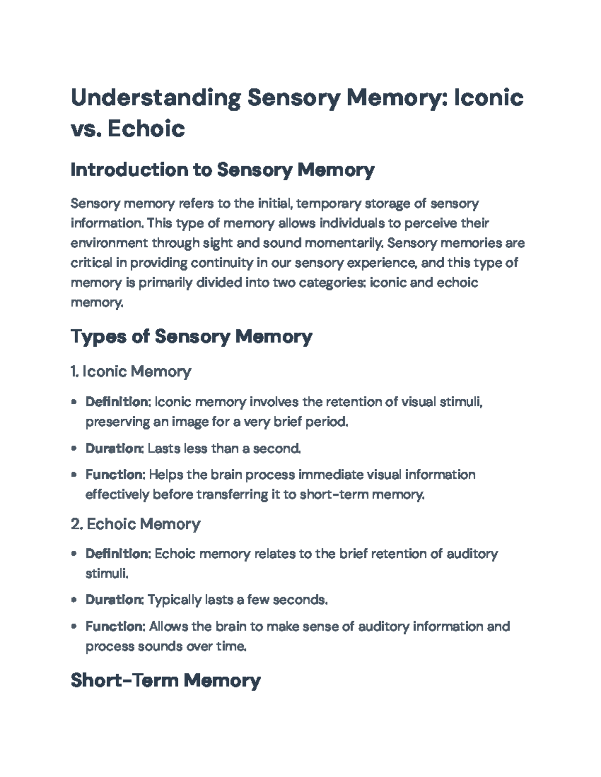 Understanding Sensory Memory: Iconic vs Echoic Types Explained - Studocu