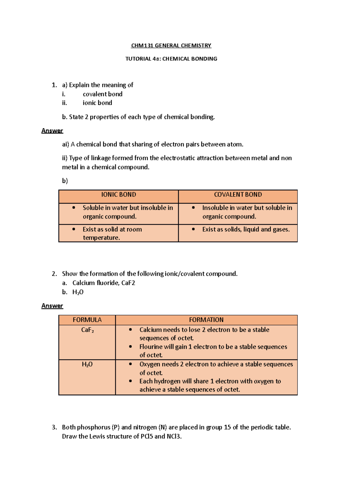 CHM131 Tutorial 4A - CHM131 GENERAL CHEMISTRY TUTORIAL 4a: CHEMICAL ...