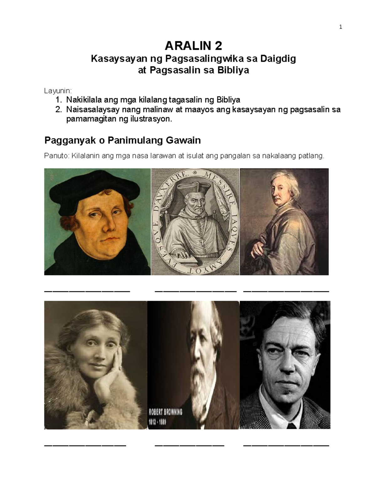 Aralin 2.1: Kasaysayan ng Pagsasalin at mga Tagasalin sa Bibliya - Studocu
