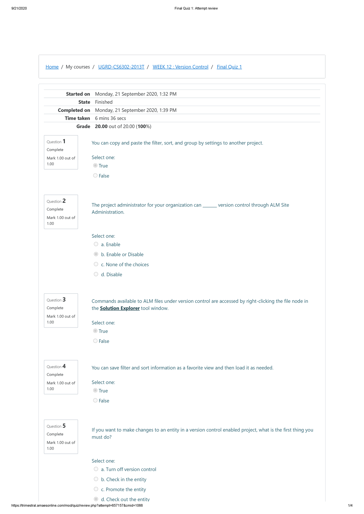 UGRD-CS6302-2013T ALM Final Quiz 1 - Version Control Concepts - Studocu