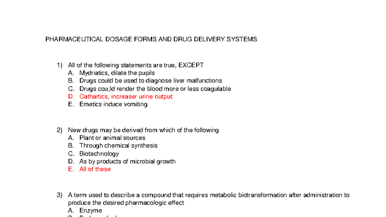 PHARMACEUTICAL DOSAGE FORMS & DRUG DELIVERY SYSTEMS: Study Guide - Studocu