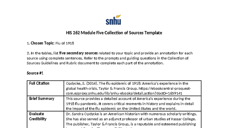 HIS 262 Module 5 - Annotated Sources on the 1918 Flu Pandemic - Studocu