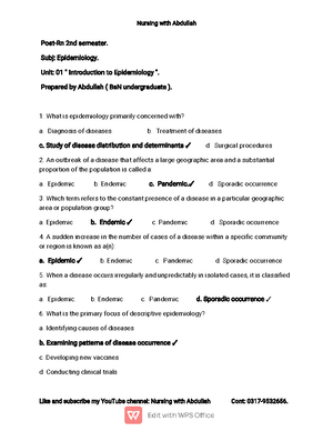 General Epidemiology MCQ with Answers - General Epidemiology (50 ...