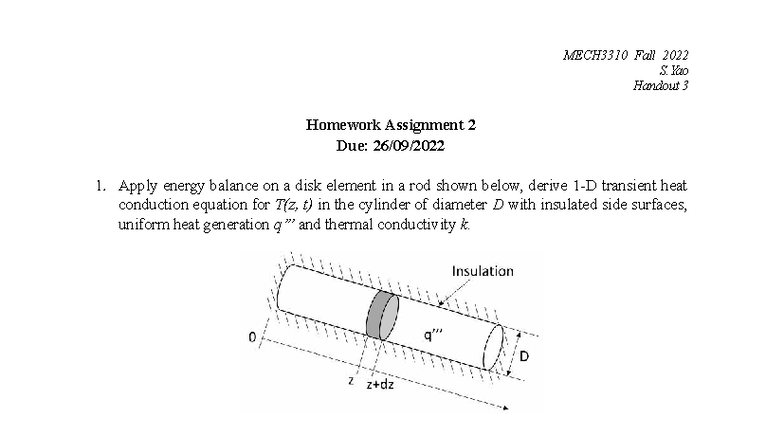 MECH3310 Fall 2022 Homework Assignment 2: Heat Transfer Analysis - Studocu