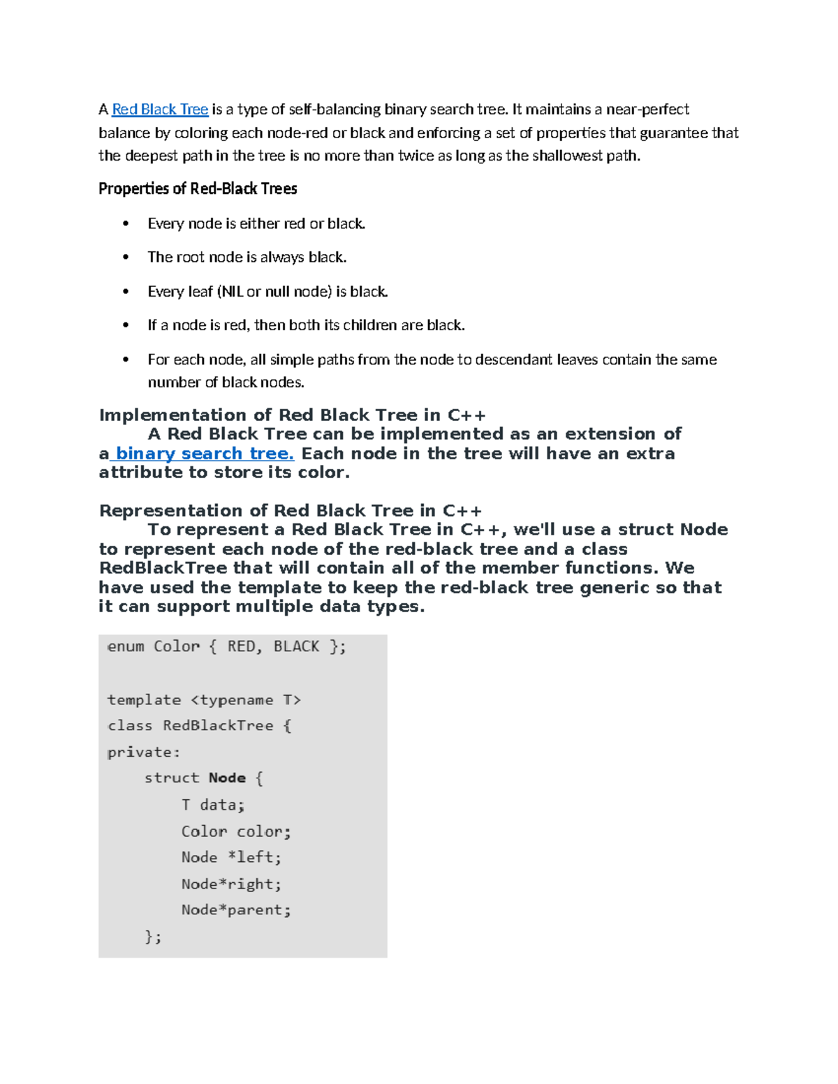 Red Black Tree Overview and Implementation - CS 101 - Studocu