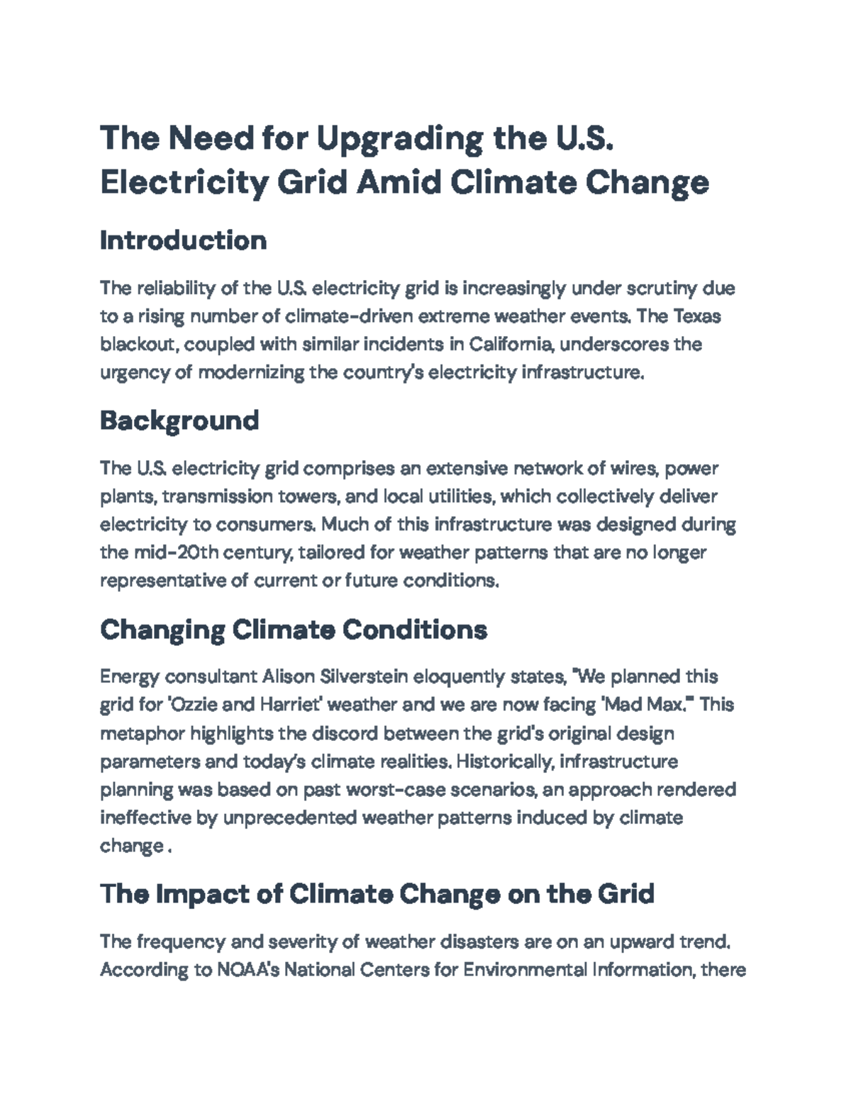 Upgrading the U.S. Electricity Grid: Addressing Climate Change ...