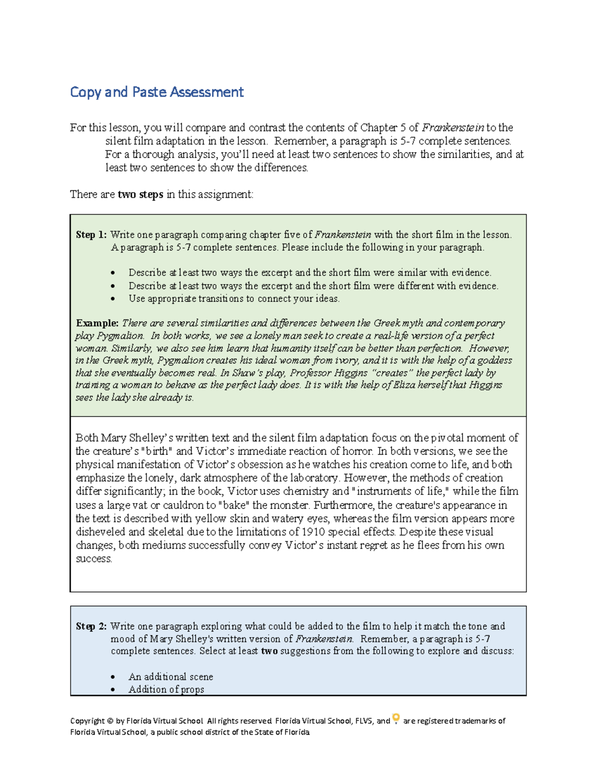 FLVS 5: Compare & Contrast Analysis of Frankenstein Chapter 5 and Film ...