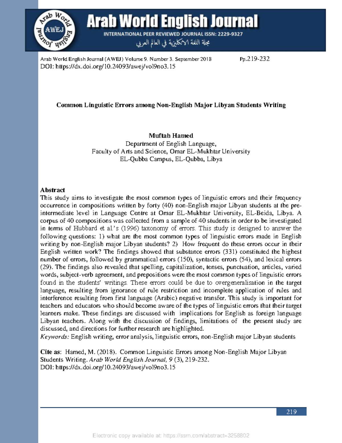 Common Linguistic Errors in English Writing by Major Lian Students ...