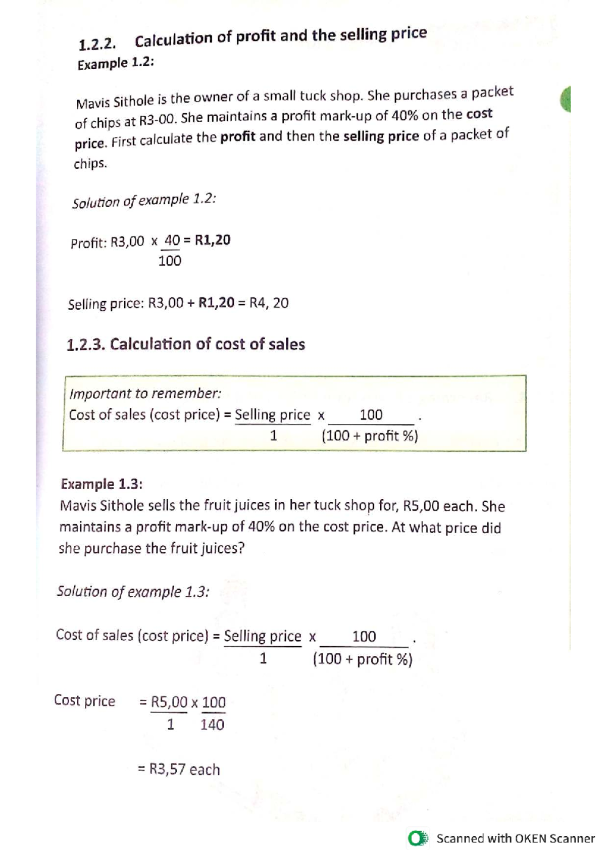 1.2.2 & 1.2.3: Profit and Selling Price Calculations for Tuck Shop ...