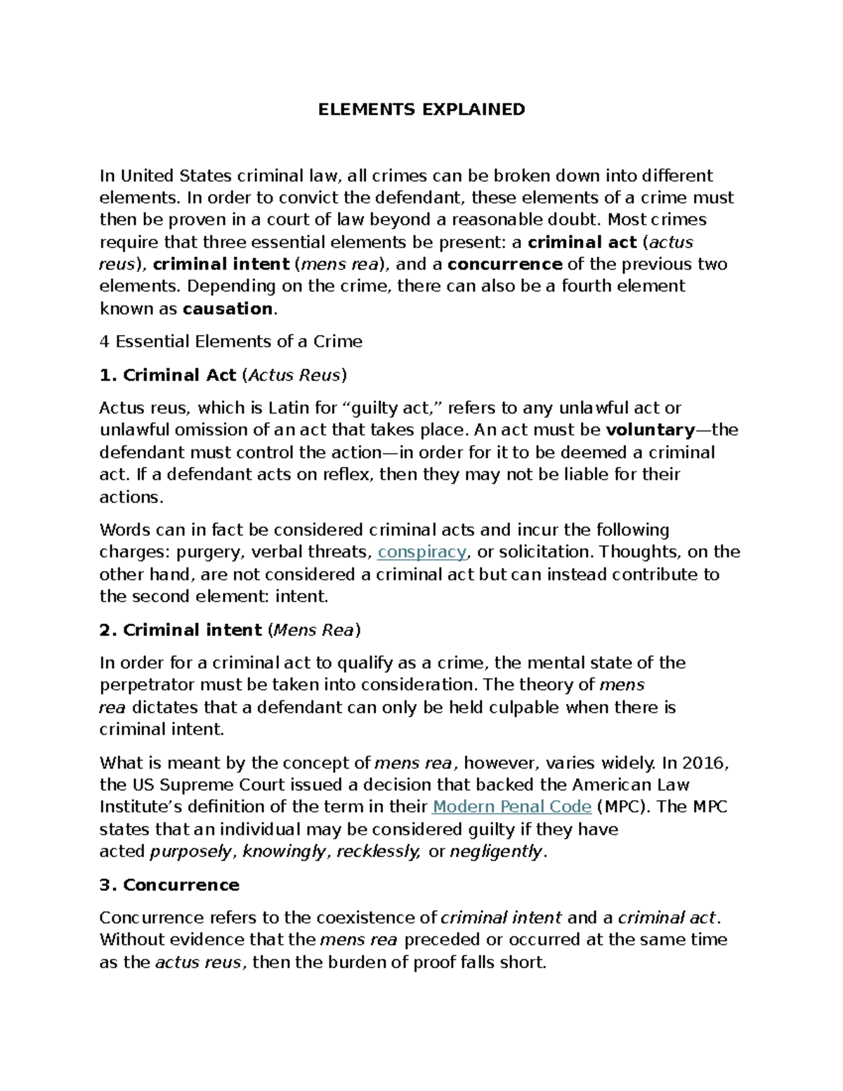 Criminal Law 101: Elements of a Crime - Actus Reus, Mens Rea ...