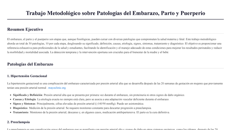 Trabajo Metodológico sobre 30 Patologías del Embarazo, Parto y ...