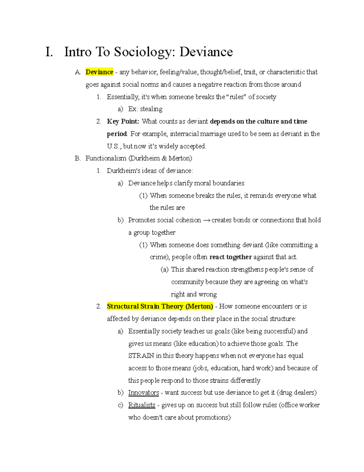Sociology Notes #6: Understanding Deviance and Social Norms - Studocu