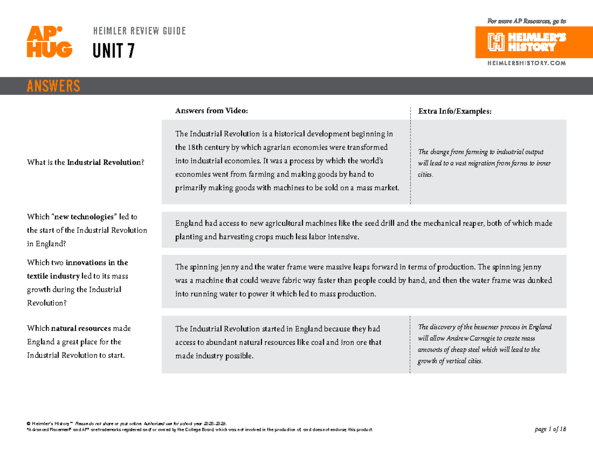 AP HUG HRG Unit 7 Review Guide: Key Concepts and Answers - Studocu