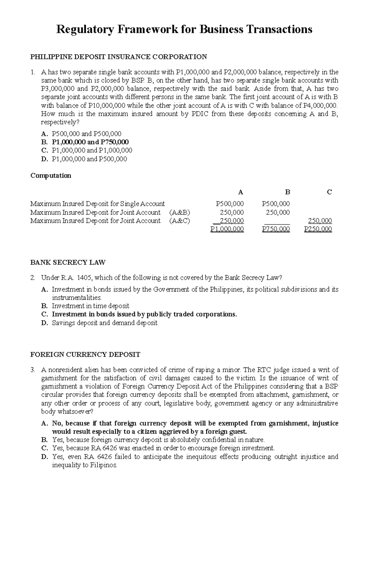 Regulatory Framework and Sample Exam Review for Business Law 101 - Studocu