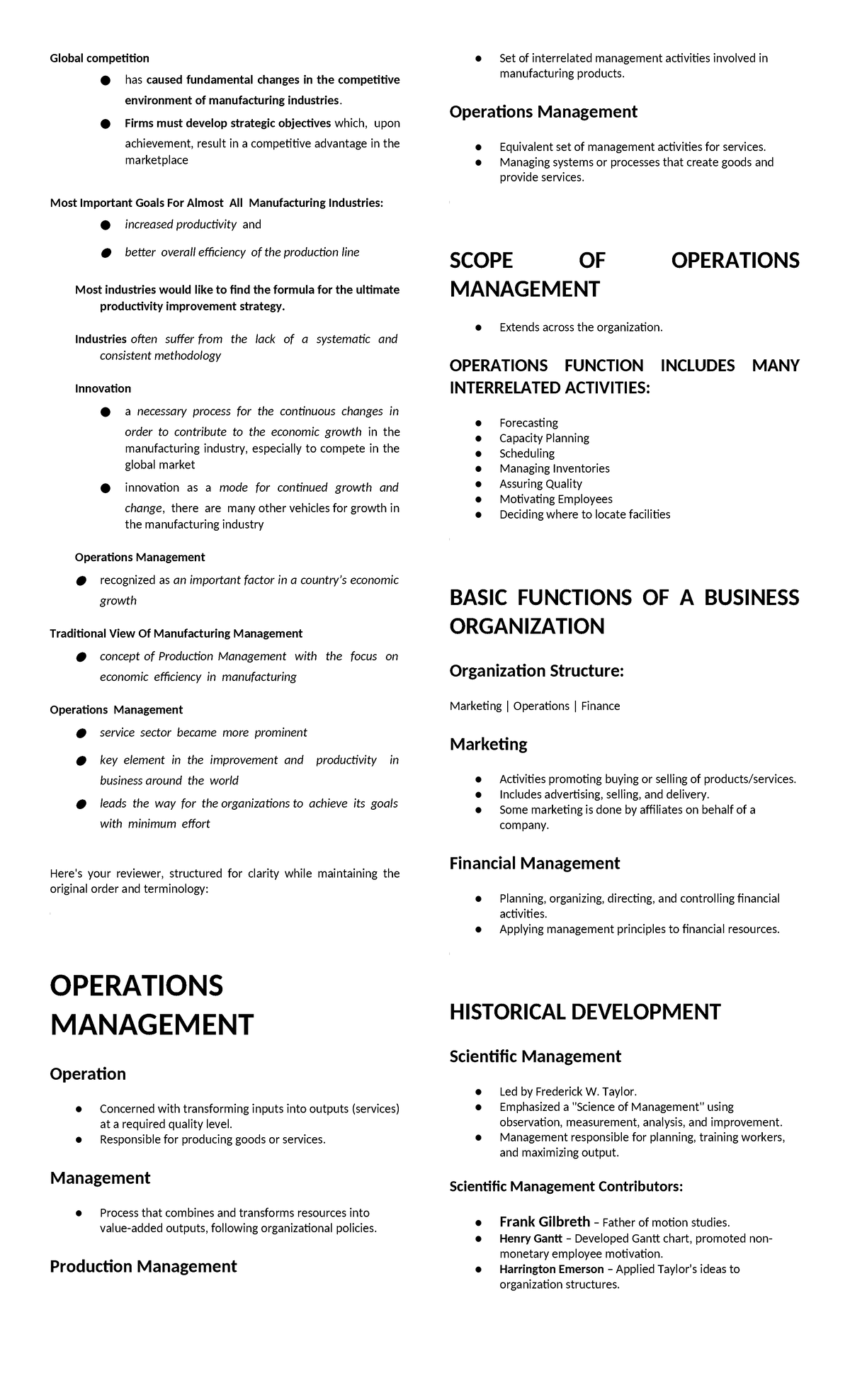 Operations Management (OPMAN) Review: Strategies for Competitive ...