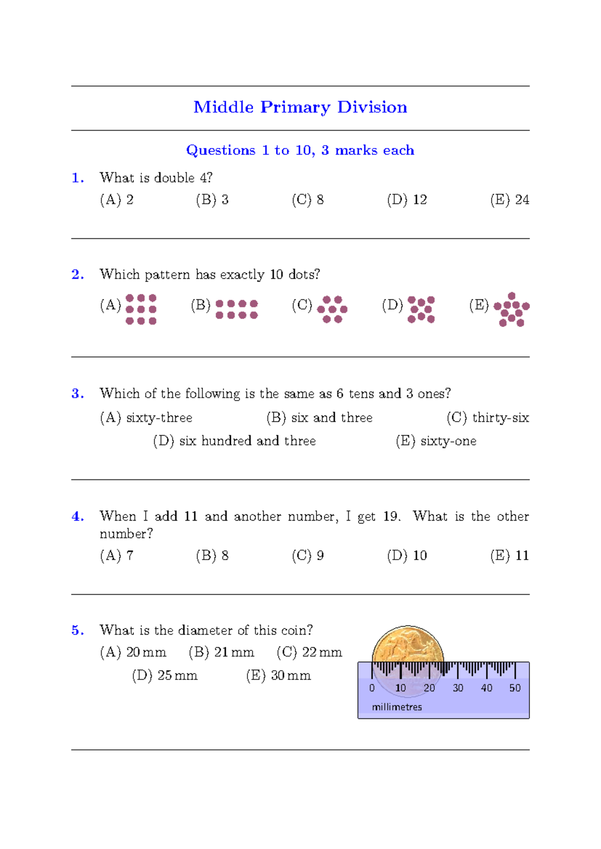 2018 AMC Middle Primary Division Questions 1-30 (Y3-4) - Studocu