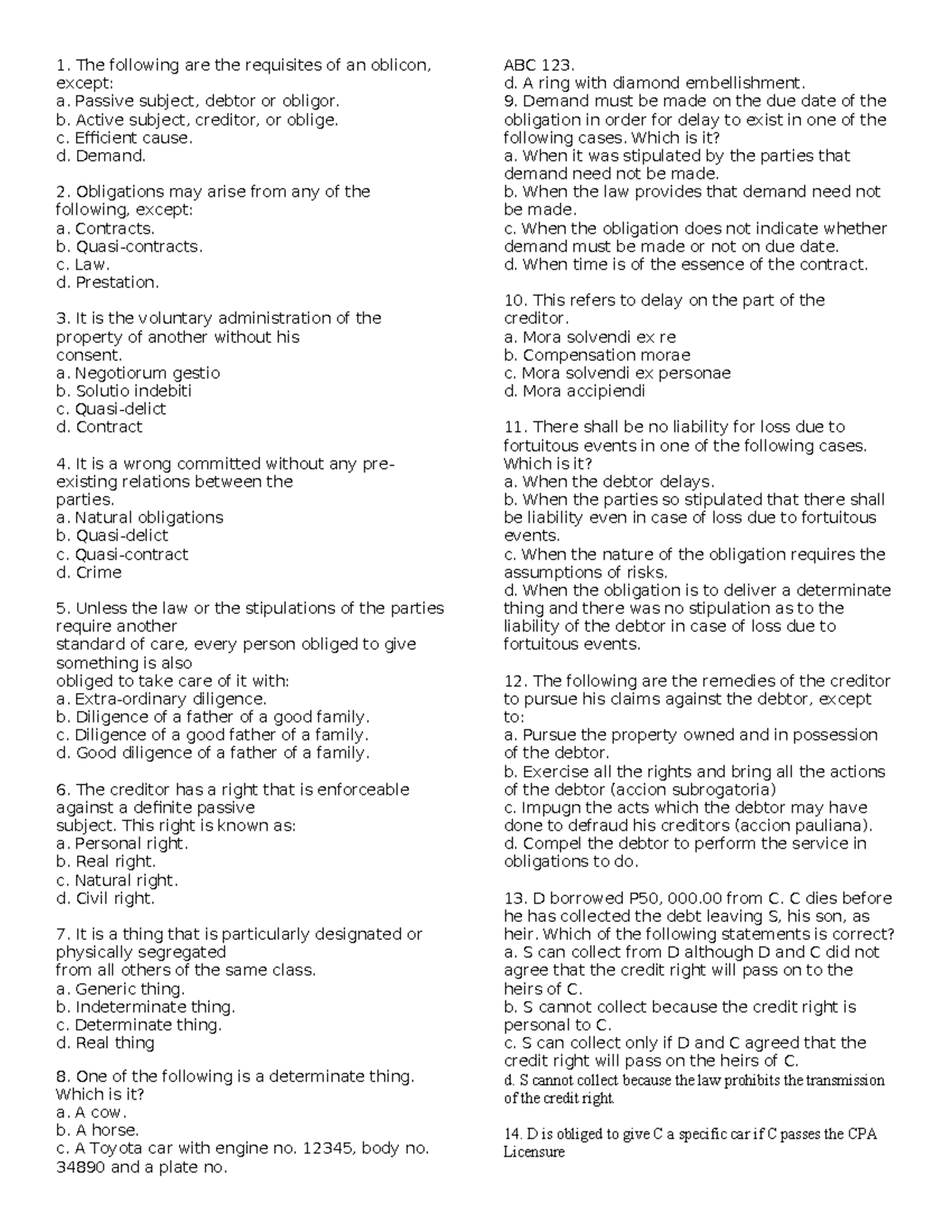 Obligations RFBT Midterm Test Bank and Key Concepts Review - Studocu