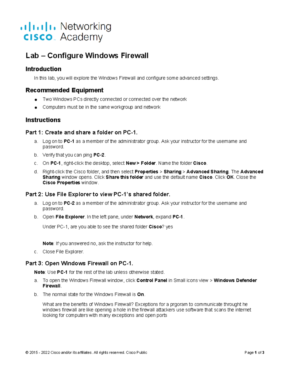 13.3.4.6 Lab - Advanced Configuration of Windows Firewall - Studocu
